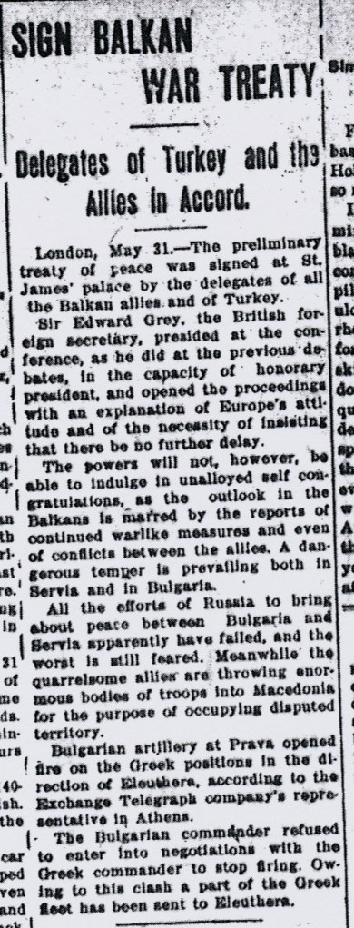 1913 Treaty Ending Balkan War – A Hundred Years Ago