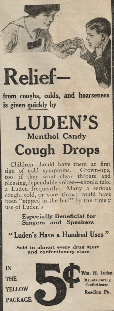 Old Luden’s Cough Drop Advertisement – A Hundred Years Ago