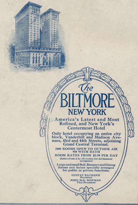 1914 Biltmore Hotel Advertisement – A Hundred Years Ago
