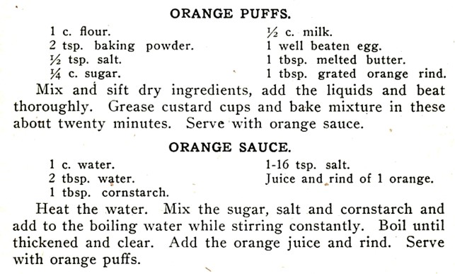Orange Puffs with Orange Sauce – A Hundred Years Ago