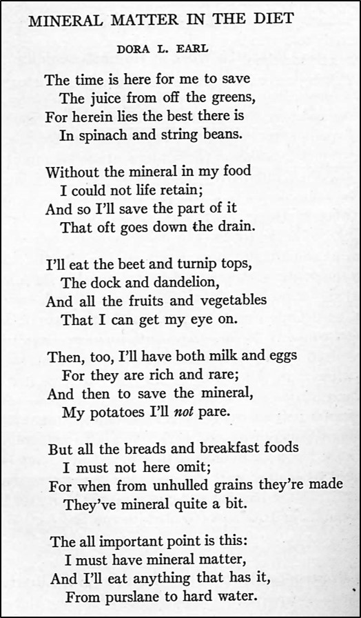 “Mineral Matter in the Diet” Poem – A Hundred Years Ago
