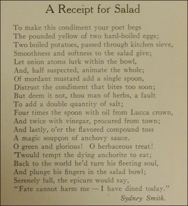 1920 Receipt for Salad Poem – A Hundred Years Ago
