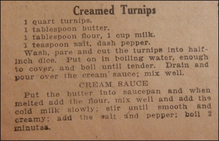 Old-fashioned Creamed Turnips – A Hundred Years Ago