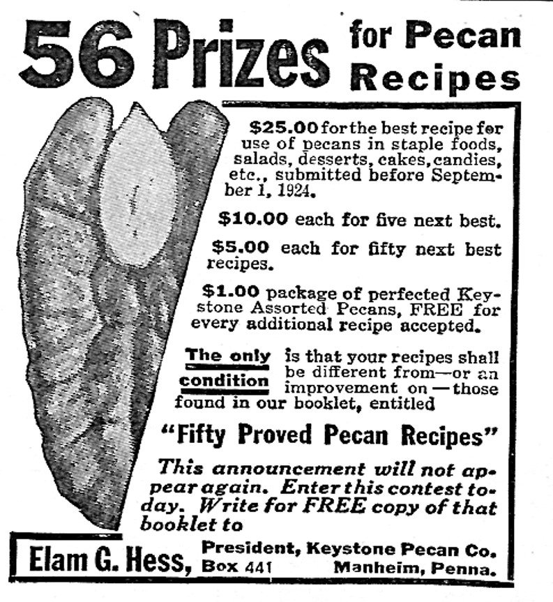 1924 Pecan Recipe Contest – A Hundred Years Ago