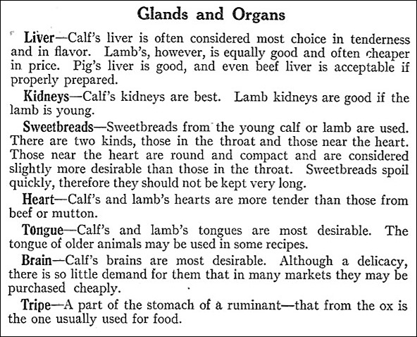 1924 Organ Meat Descriptions – A Hundred Years Ago